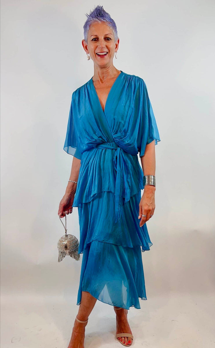 La Strada - Teal Silk Layer Ruffle Dress LSD21-901 - SHOP ONLINE – Tea Lily